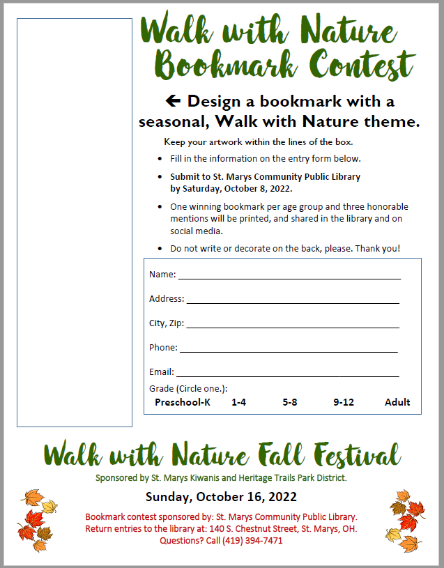 Walk with Nature Fall Festival Bookmark Contest 2022 – St. Marys ...