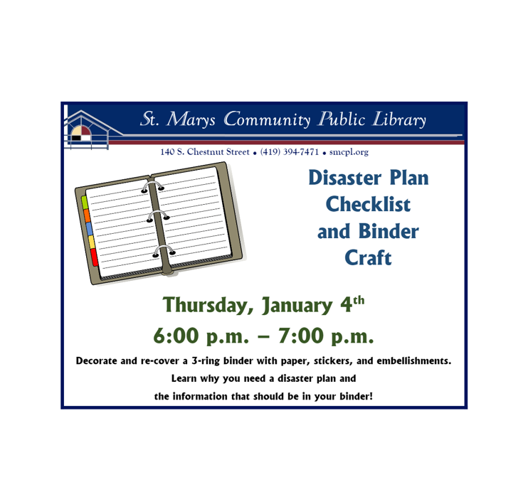 Disaster Plan Checklist and Binder Craft - St. Marys Community Public ...