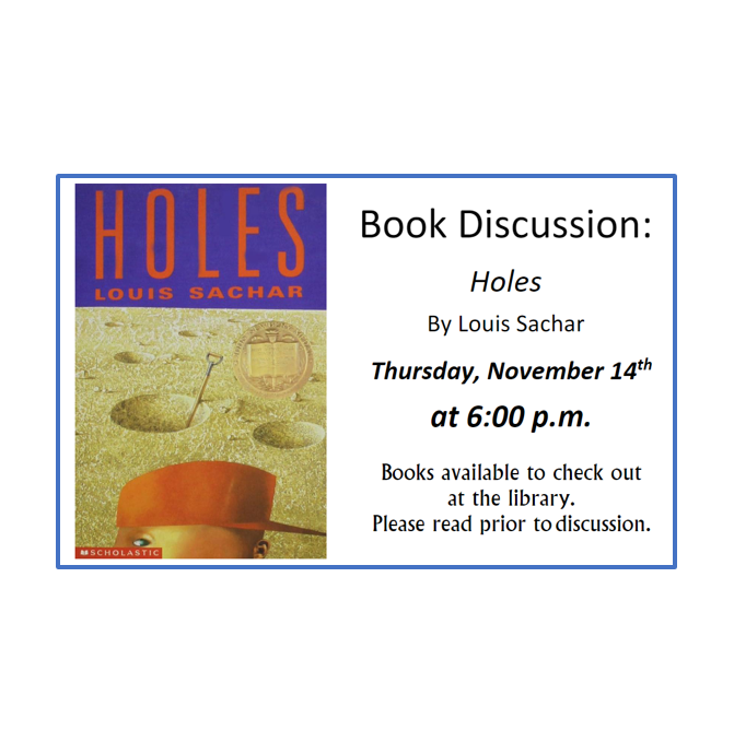 Book Discussion Holes by Louis Sachar - St. Marys Community Public Library